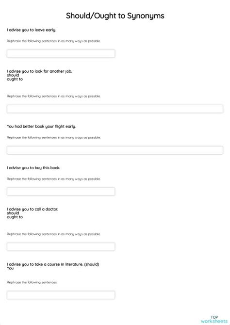 Shouldought To Synonyms Interactive Worksheet Topworksheets