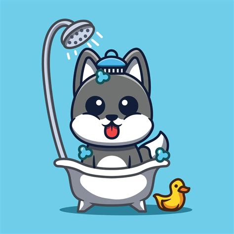 Linda Perro Baños En Bañera Dibujos Animados Vector Ilustración