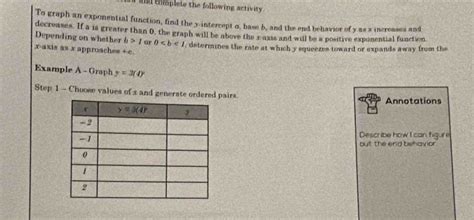 Solved Nd Complete The Following Activity To Graph An Exponential Function Find The Y