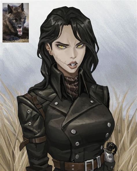 A Drawing Of A Woman With An Evil Look On Her Face And A Wolf In The Background