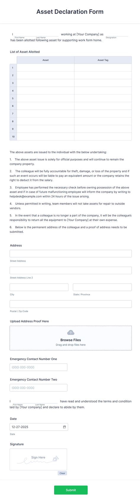 Asset Declaration Form Template Jotform
