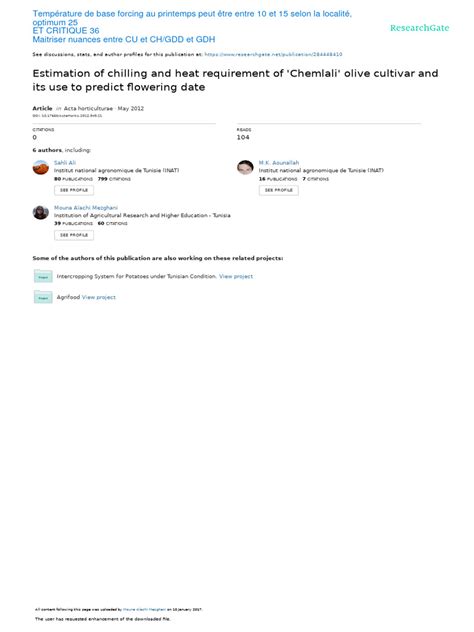 Estimation Of Chilling And Heat Requirement Of Chemlali Olive Cultivar And Its Use To Predict