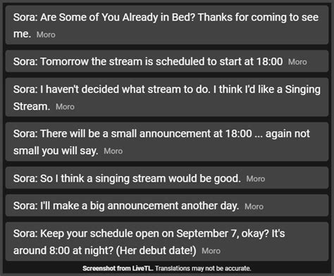 Sora Streaming Tomorrow At 1800 Jst Announcement Singing Stream Also