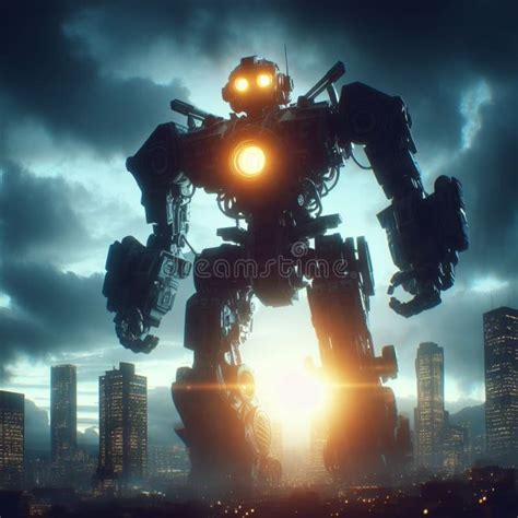 A Giant Robot Stands Proudly Isolated On A Desert Background 18 Stock