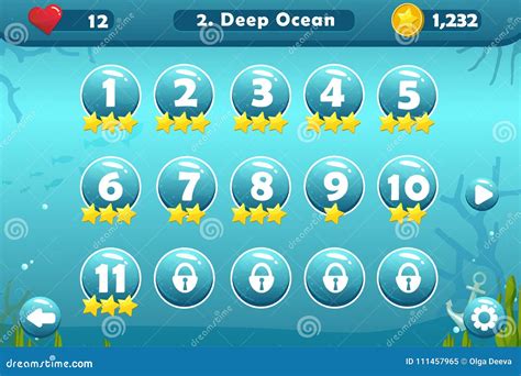 Game User Interface With Level Selection Screen Stock Vector Illustration Of Lock Graphic