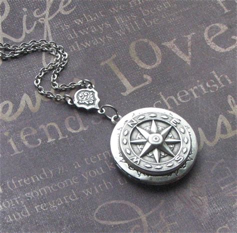 Compass Locket Necklace Silver Compass Jewelry Photo Picture Etsy