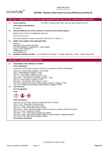Signature Ultra Protect Fast Cure Multipurpose Primer Safety Data Sheet Accuroof Nbs Source