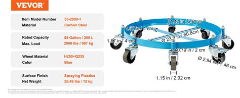 Vevor 55 Gallon Heavy Duty Drum Dolly 2000lbs Load Capacity Barrel