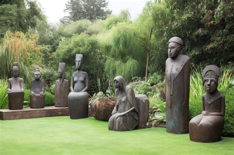 Grupo De Esculturas únicas En Un Entorno De Jardín Creado Con Ia Generativa Foto Premium