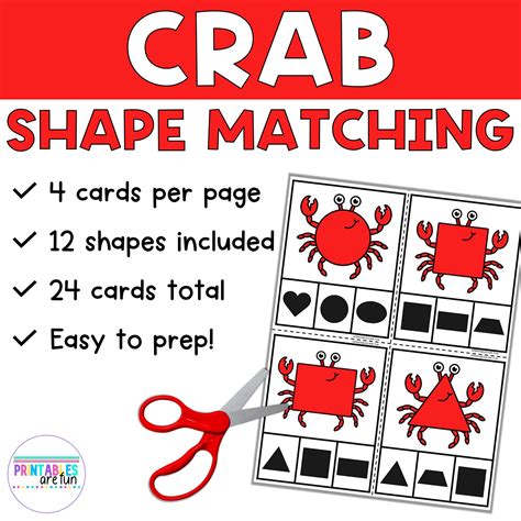 Crab 2d Shape Matching Clip Cards Printable Math Activity For
