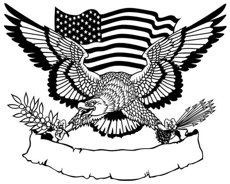 American Eagle Holding An Olive Branch And Arrows Black And White