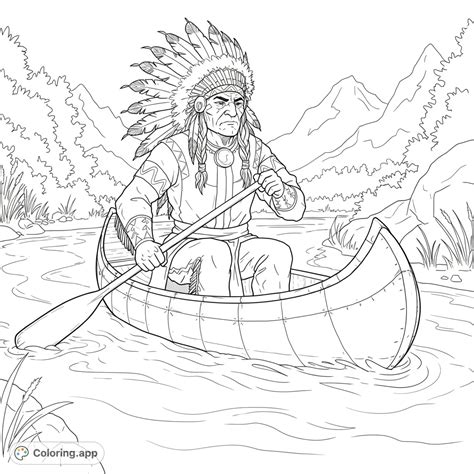 Native American Canoe Coloring Page