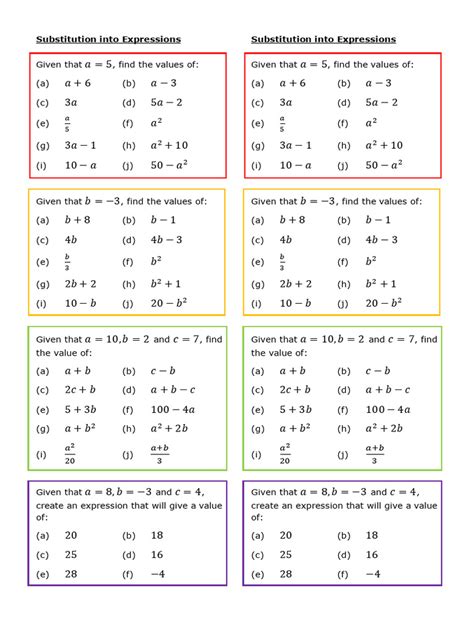 Substitution Into Expressions Practice Pdf