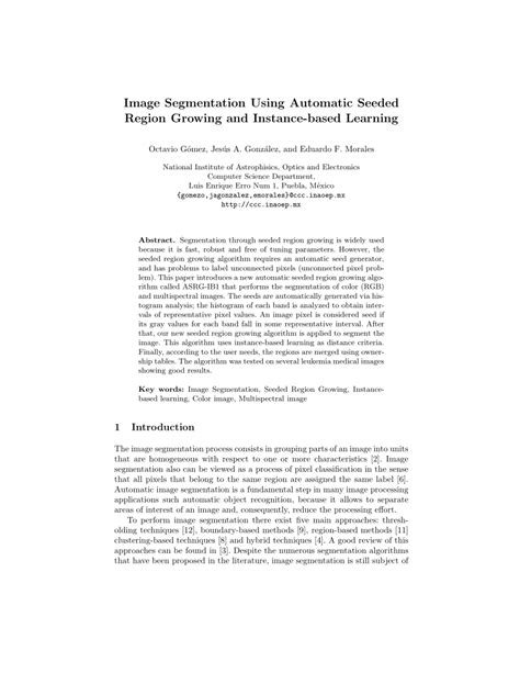 Pdf Image Segmentation Using Automatic Seeded Region Growing And Instance Based Learning