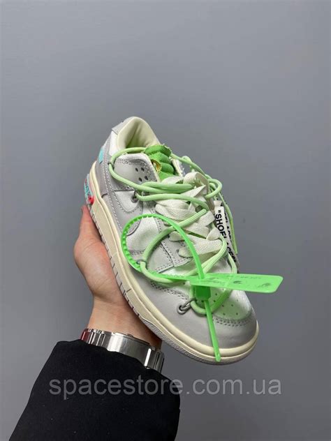 Женские кроссовки Nike SB Dunk x Off White Lot 43 серые с зелеными ...