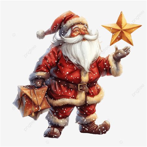 رسم توضيحي لسانتا كلوز مع نجمة بابا نويل نجمة موسم العطلات Png صورة للتحميل مجانا