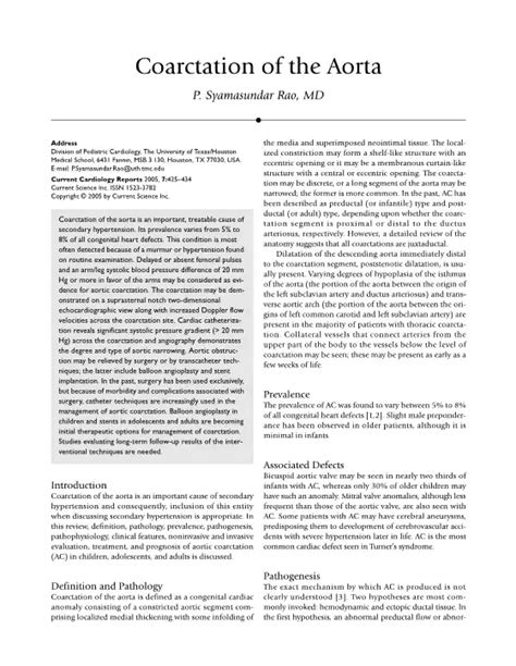 Coarctation Of The Aorta P Docslib