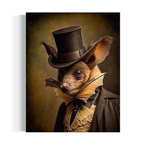 Gothic Portrait Victorian Bat Artwork Bat Antique Oil Painting Dark