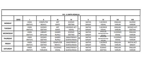 Class Wise School Time Table Kdb Public School