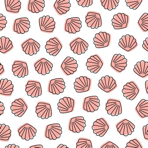 Premium Vector Pink Seashell White Background Seamless Pattern