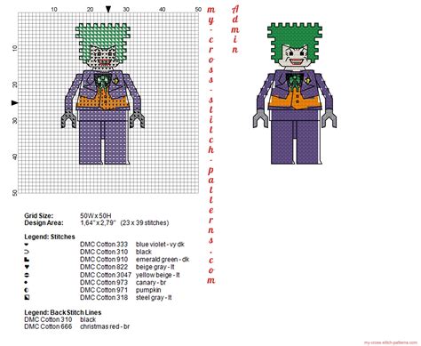 Lego Superheroes Joker Free Cross Stitch Pattern Free Cross Stitch Patterns Simple Unique