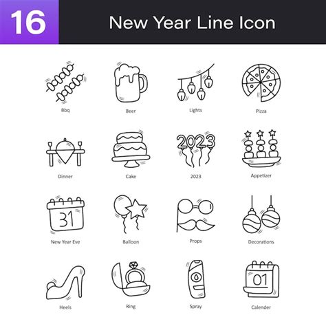 새해 개요 손으로 그리는 아이콘 세트 04 프리미엄 벡터