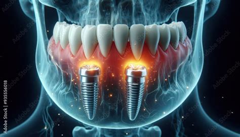 Dental Implants Surgically Placed In Jawbone Demonstrates Dental