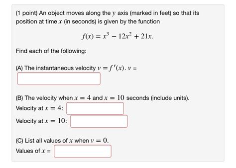 Solved Point An Object Moves Along The Y Axis Marked In Chegg