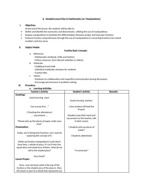 Detailed Lesson Plan Research Pdf Arithmetic Mathematics