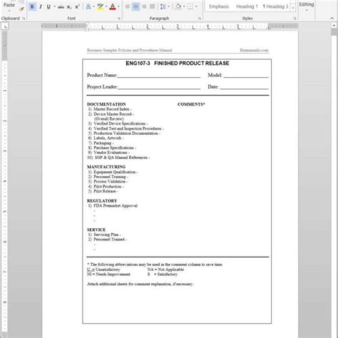 Engineering Procedure Template Engineering Design Procedures