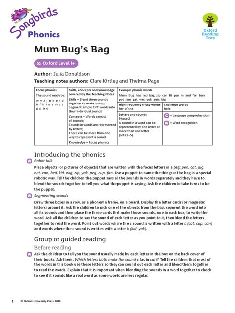 Mum Bugs Bag Teachers Notes Pdf Phonics Applied Linguistics
