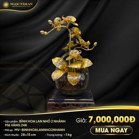 Bình Hoa Lan Nhỏ 2 Nhánh Mạ Vàng 24k