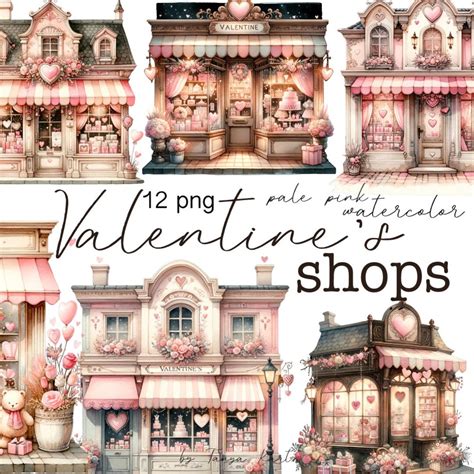 Valentine Shops Clipart Bundle Pale Pink Watercolor Png For