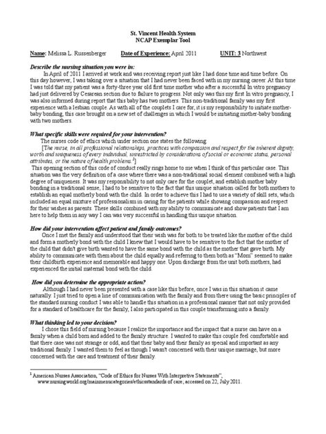 Exemplar 1 Nursing Patient