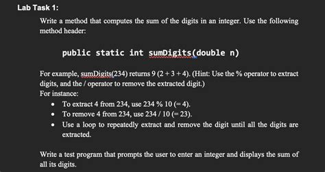 Solved Lab Task 1 Write A Method That Computes The Sum Of