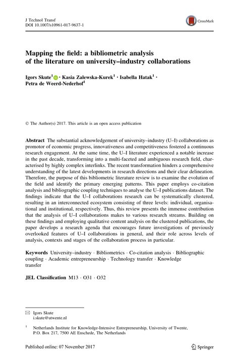 Pdf Mapping The Field A Bibliometric Analysis Of The Literature On Universityindustry