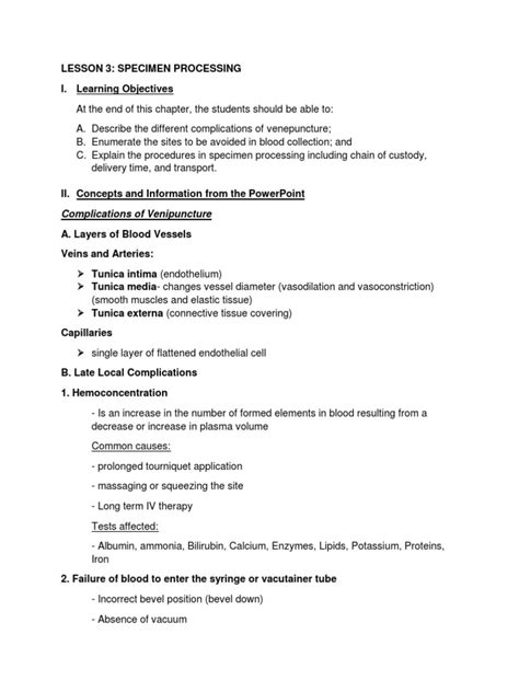 Lesson 3 Specimen Processing Module Pdf Pdf Vein Blood Plasma