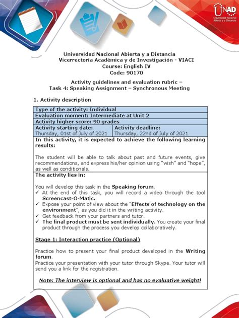 Activity Task 4 Speaking Assignment Synchronous Meeting Pdf