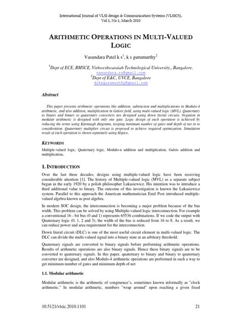 Arithmetic Operations In Multi Valued Logic Pdf Field Mathematics