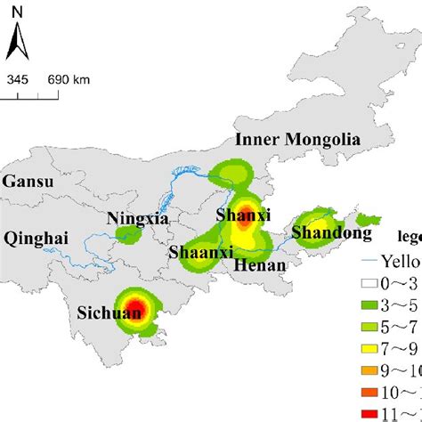 Kernel Density Map Of The Mixed Resource In The Yellow River Basin