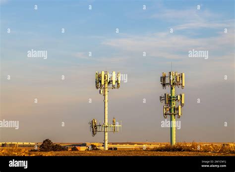 Communication Transmitter Towers With Antennas In The Prairie Of Colorado Stock Photo Alamy