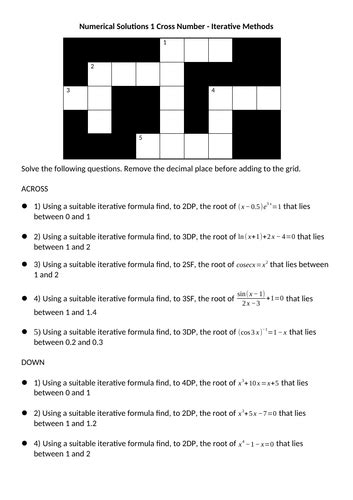 Iterative Methods A Level Maths Cross Number Teaching Resources