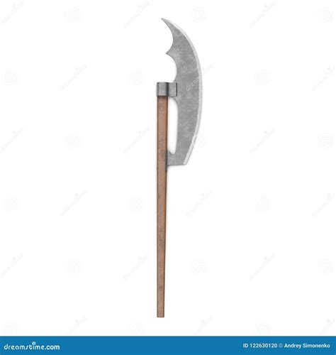 Bardiche Long Poleaxe Weapon On White 3d Illustration Stock