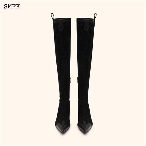 Smfk Compass Cross Black Velvet Over The Knee Boots Fixxshop