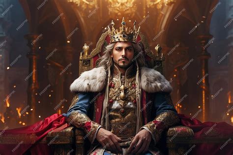 Premium Photo Fantasy King Sitted Wearing A Crown And Sited In His Empire