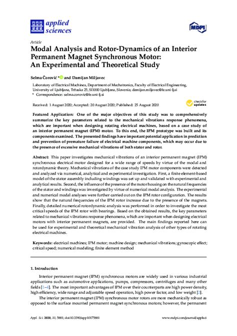 Pdf Modal Analysis And Rotor Dynamics Of An Interior Permanent Magnet Synchronous Motor An