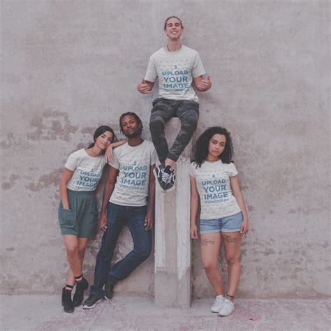 Placeit Interracial Group Of Four Teens Wearing T Shirts Mockup