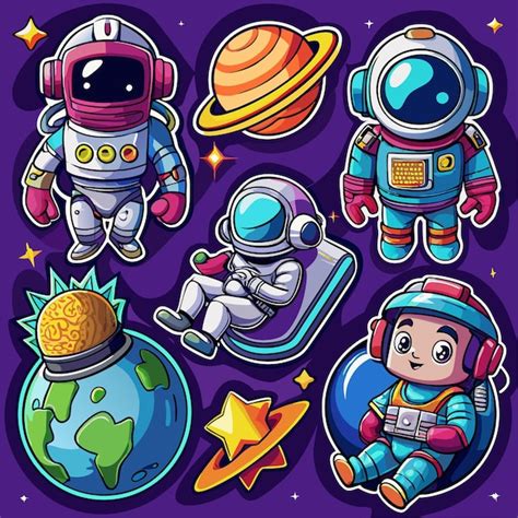Cartoon Astronauts In Space Premium Ai Generated Vector