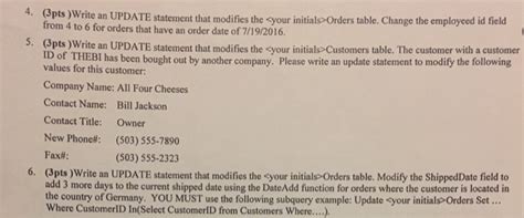 Solved Ots Write An Update Statement That Modifies The