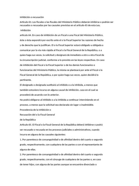 Ley Organica Del Ministerio Publico Inhibición O Recusación Pdf